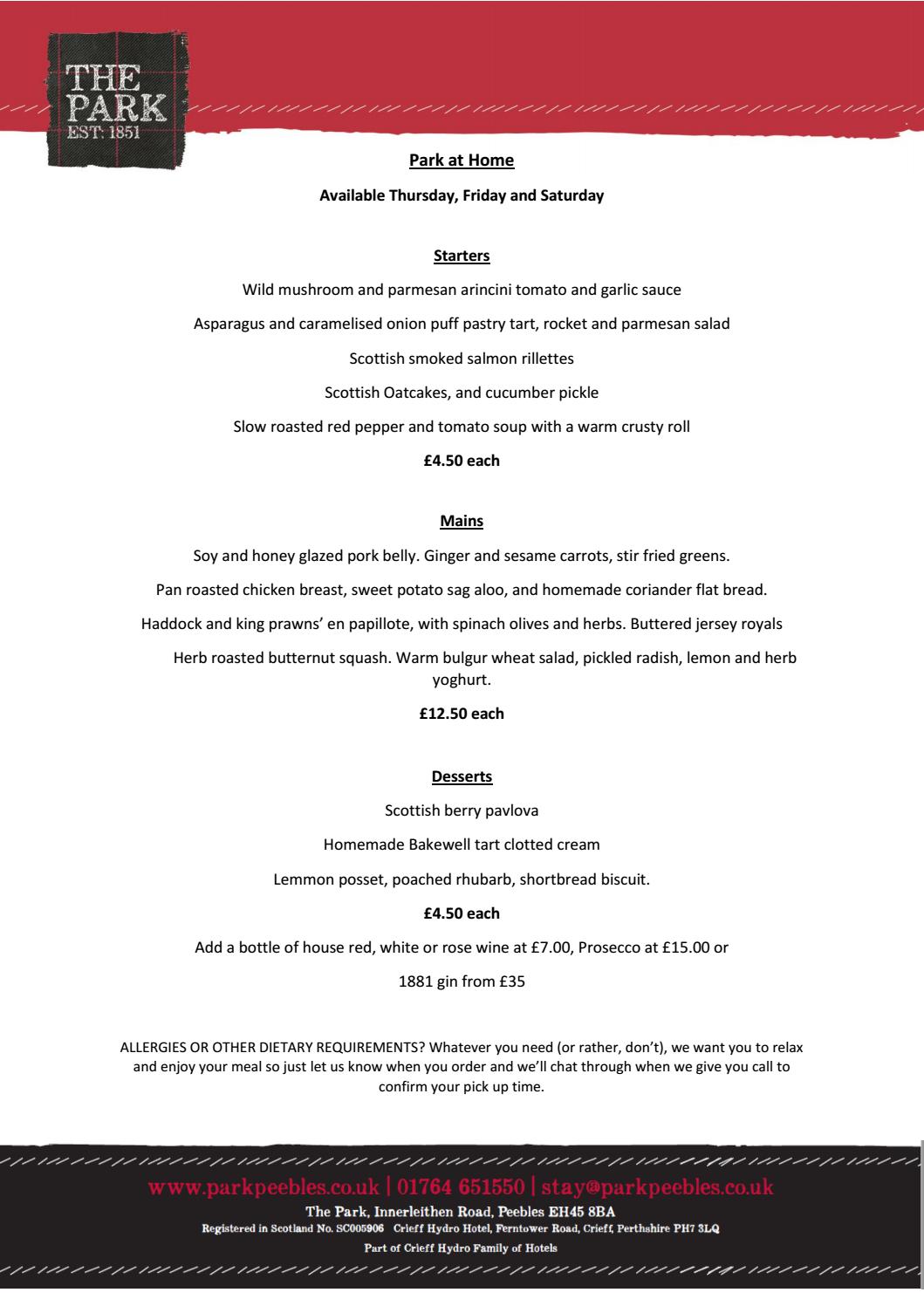 The Park Takeaway Menu 21.05.20 by Peebles Hydro - Issuu
