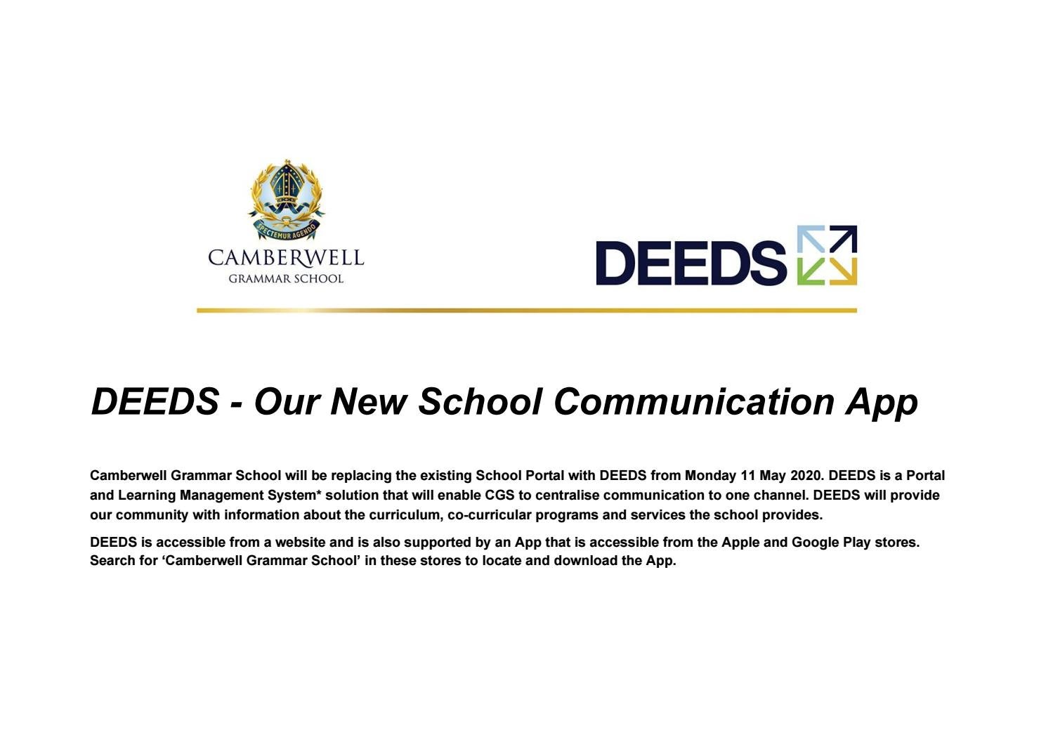 DEEDS app - Information for Parents by Camberwell Grammar School - Issuu