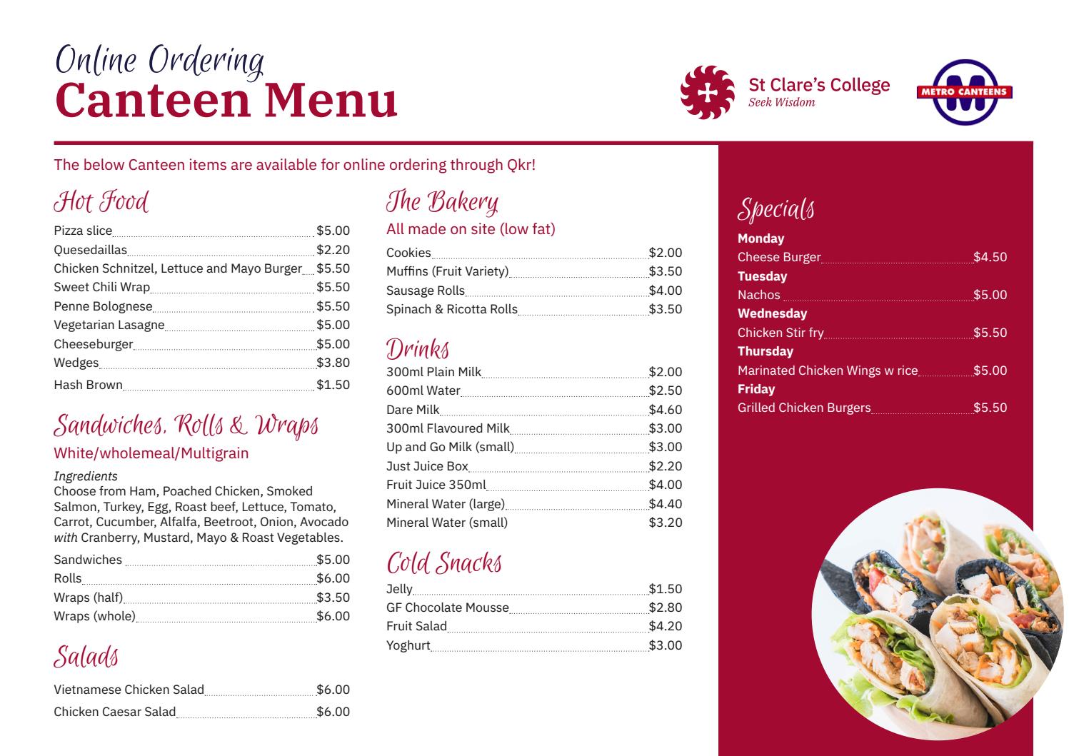 Canteen Menu For Online Ordering By St Clare s College Canberra Issuu