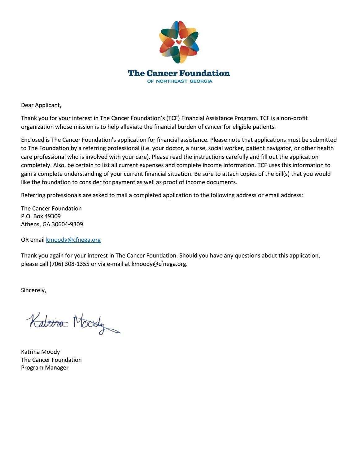 2020 Financial Assistance Program Application by The Cancer Foundation ...