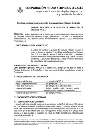 MODELO DESCARGO A PAPELETA DE TRÁNSITO by ...
