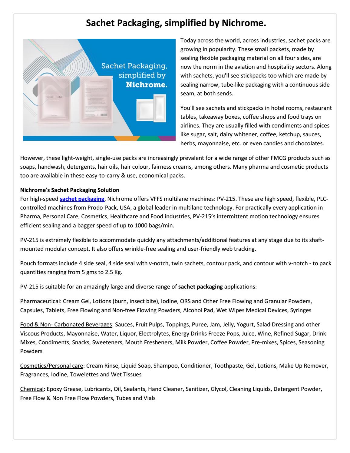 Sachet Packaging, simplified by Nichrome. by Nichrome India - Issuu