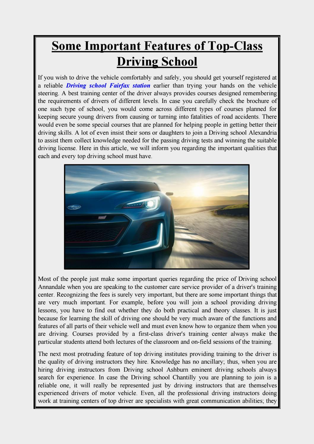 Some Important Features of Top-Class Driving School by ...