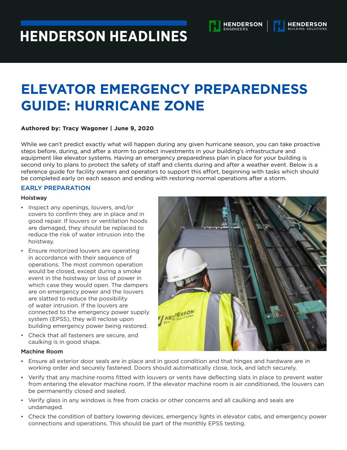 Elevator Emergency Preparedness Guide: Hurricane Zone by ...