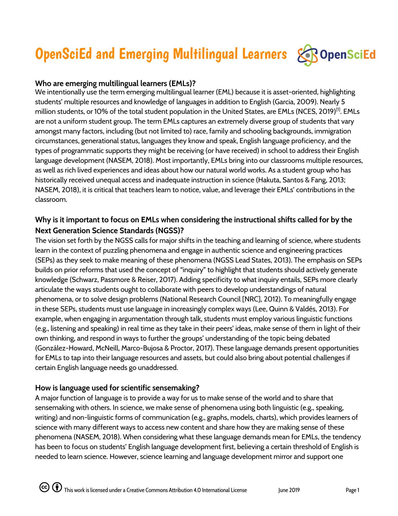 Emerging Multilingual Learners and OpenSciEd by openscied - Issuu