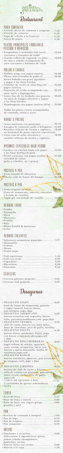 Carta Jardines de San Joaquin. Restaurante - Cafetería by NOMA ...