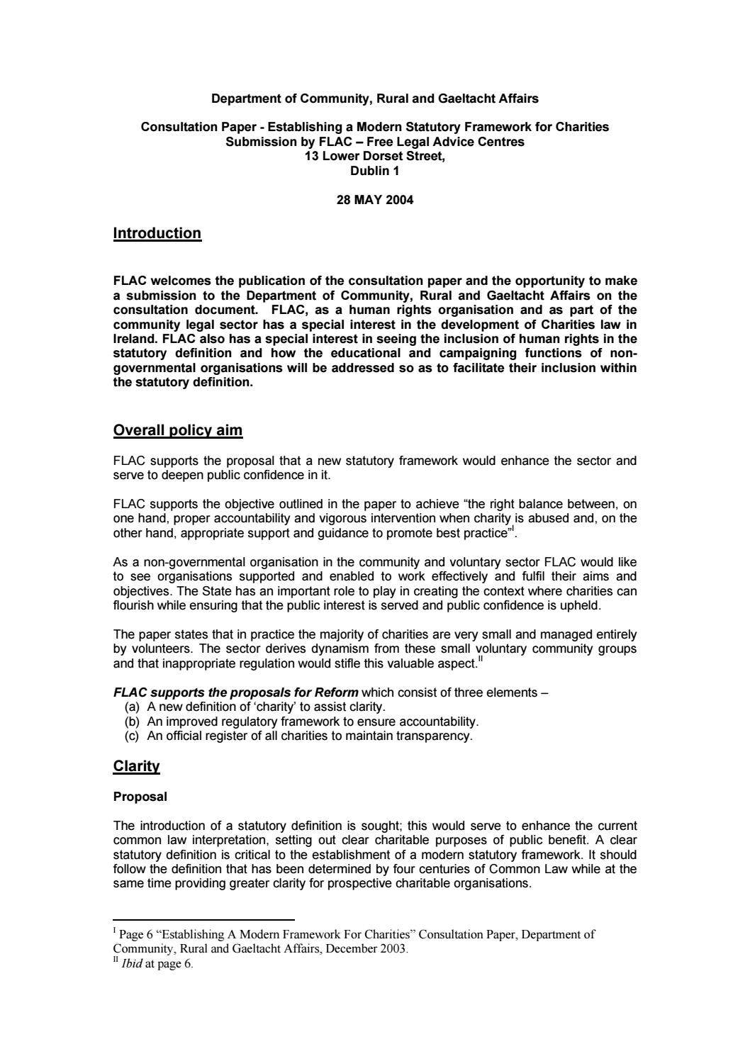 May04 cons paper regulatory framework for charities by FLAC - Access to ...