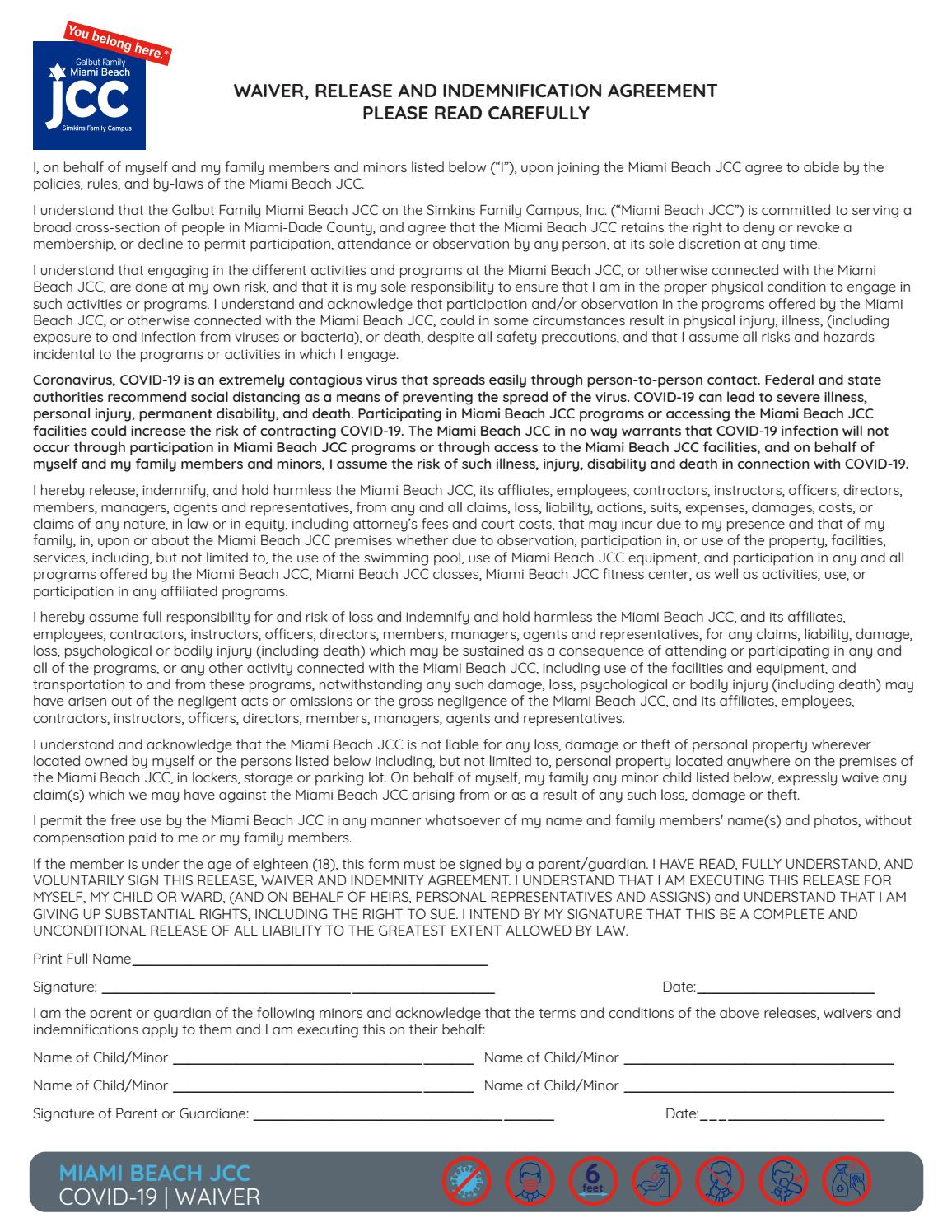 MBJCC Covid-19 Waiver by Miami Beach JCC - Issuu