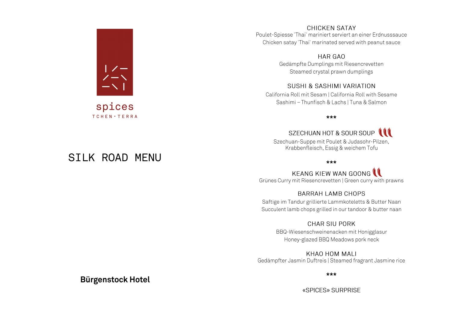 Silk Road Menu at Spices Kitchen & Terrace | DE & EN by The Bürgenstock ...