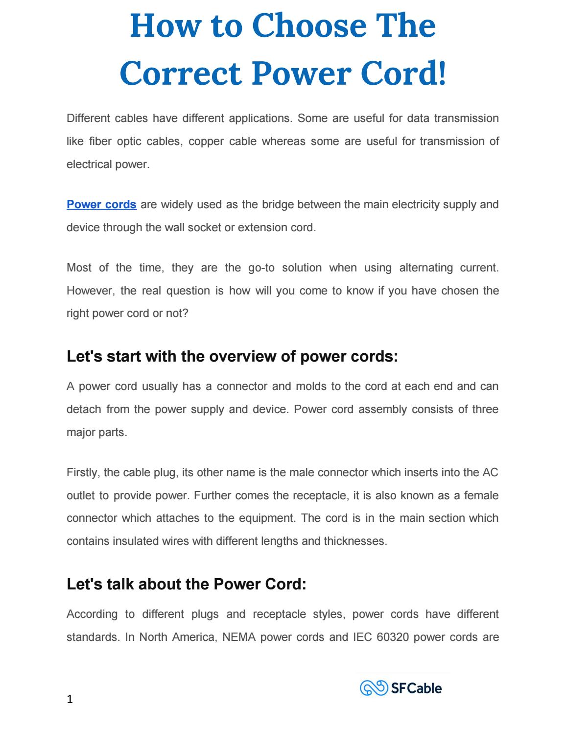 How to Chose The Correct Power Cord! by Sf Cable, Inc - Issuu