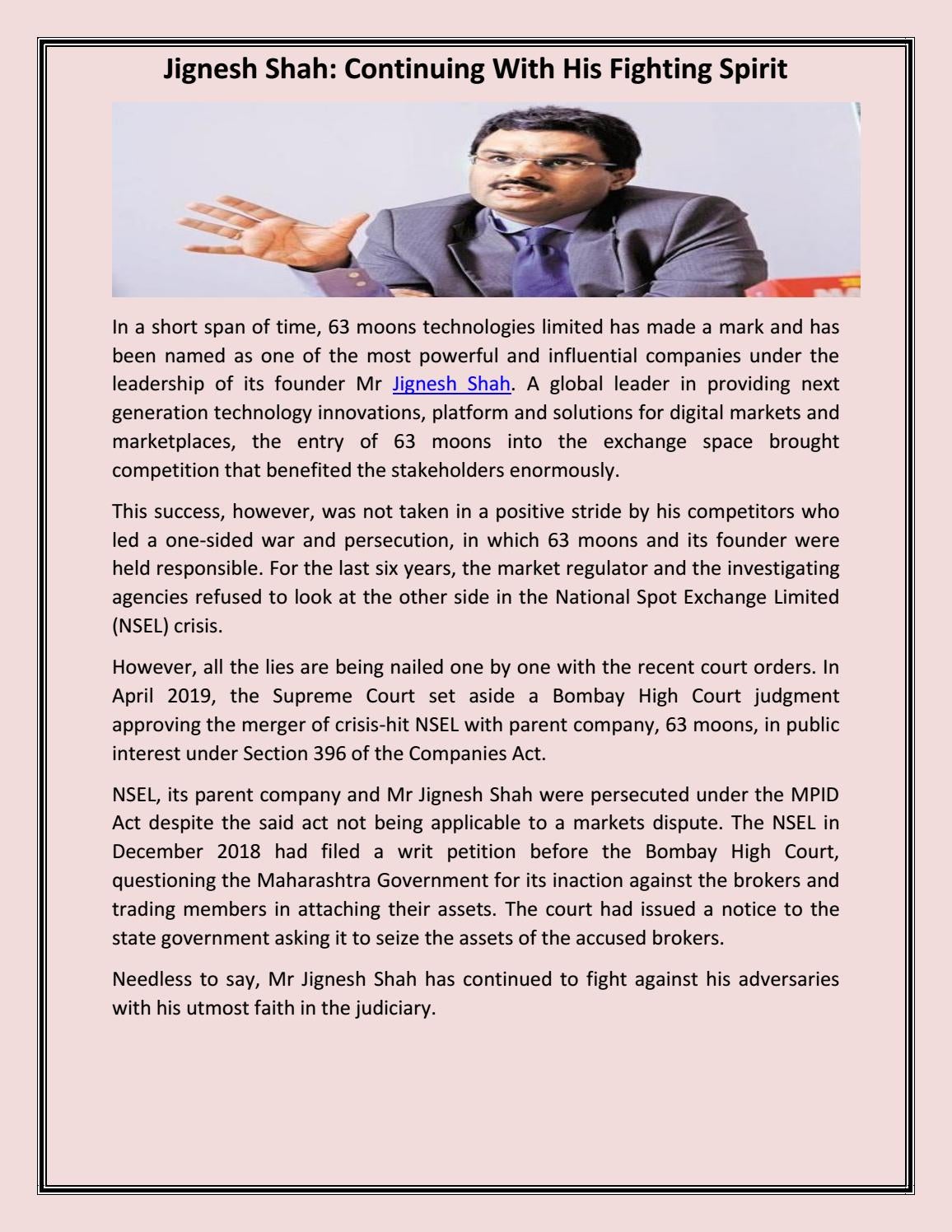 Jignesh Shah: Continuing With His Fighting Spirit by Ghanakshi Sharma ...