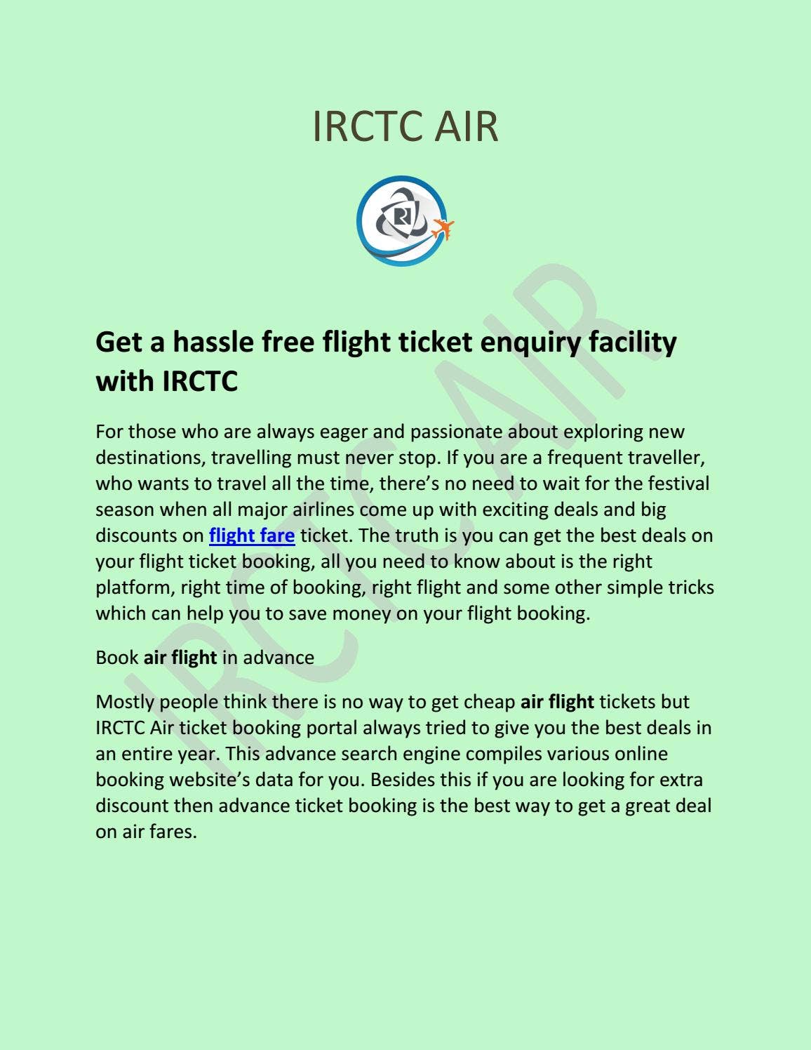 Get a hassle free flight ticket enquiry facility with IRCTC by ...