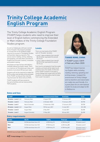 Trinity College Foundation Studies Prospectus 2021 by Trinity College ...
