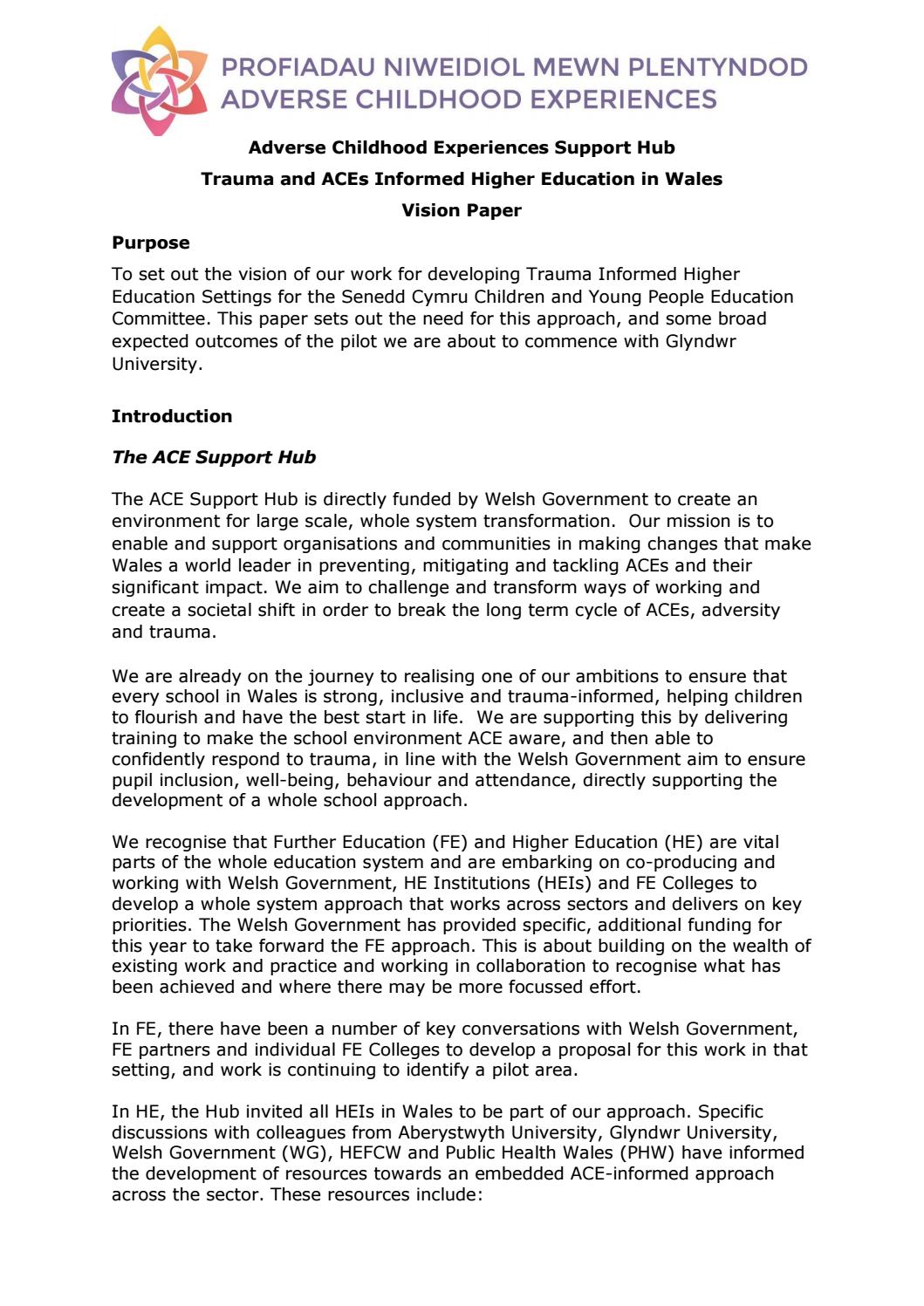 Trauma and ACEs Informed Higher Education in Wales Vision Paper by ...