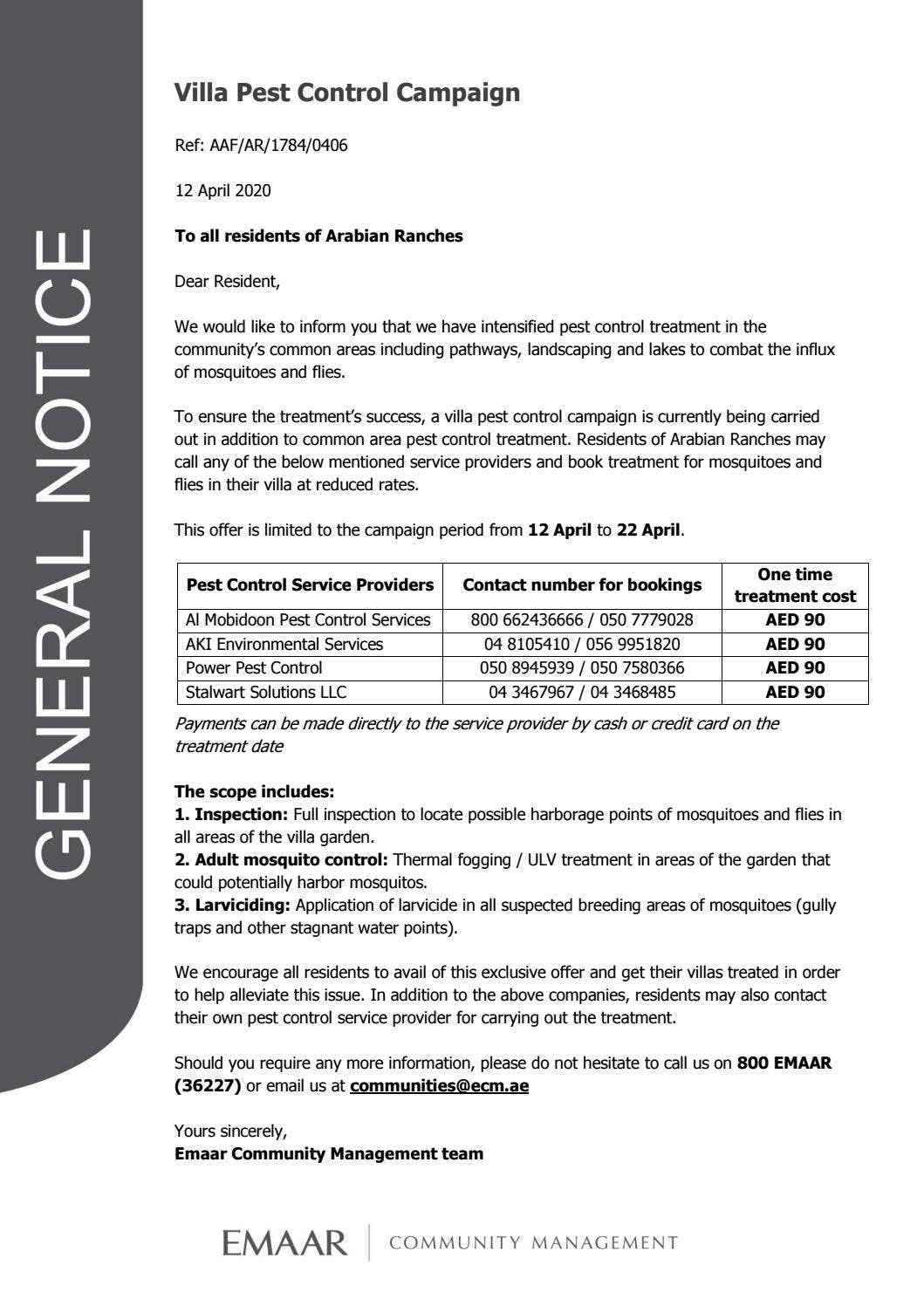 Villa pest control campaign - Arabian Ranches by Emaar Community ...