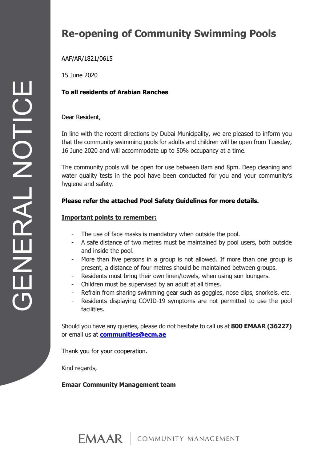 Reopening community pools by Emaar Community Management - Issuu