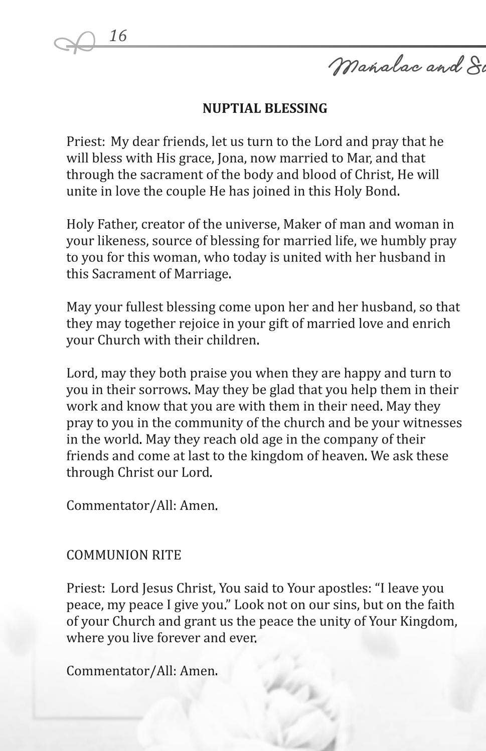 Wedding Missalette for Mañalac-Simbulan Nuptial by CHIN Ding Funn ...