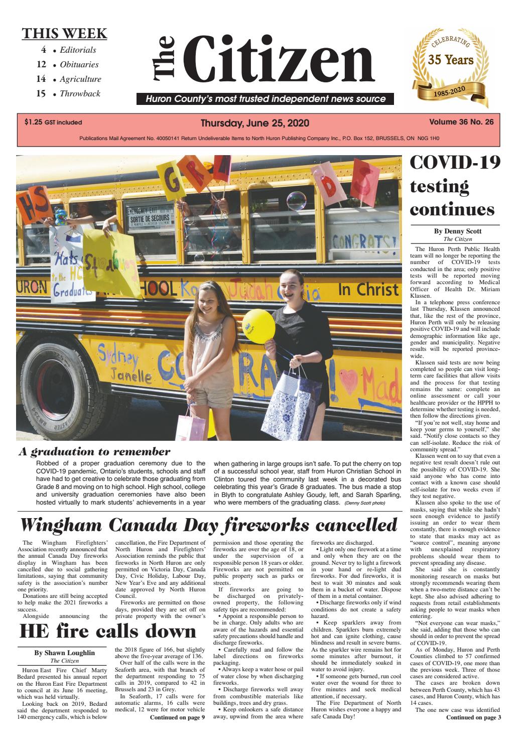 The Citizen - June 25, 2020 by North Huron Publishing Company Ltd. - Issuu