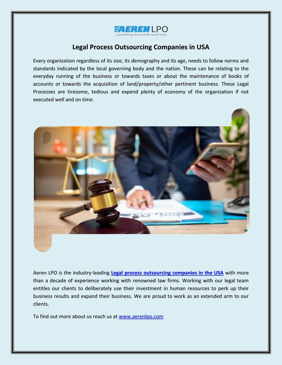 Legal Process Outsourcing Companies in USA by Aeren LPO - Issuu