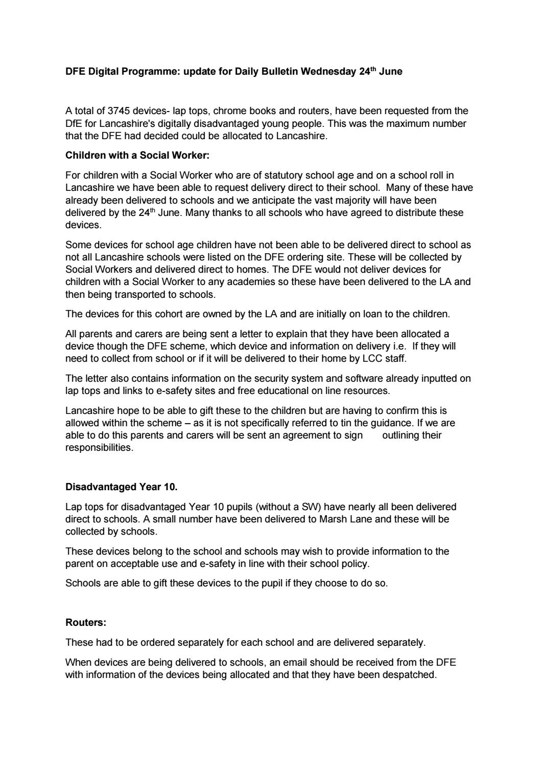 DFE Digital Programme: update for Daily Bulletin Wednesday 24th June by ...