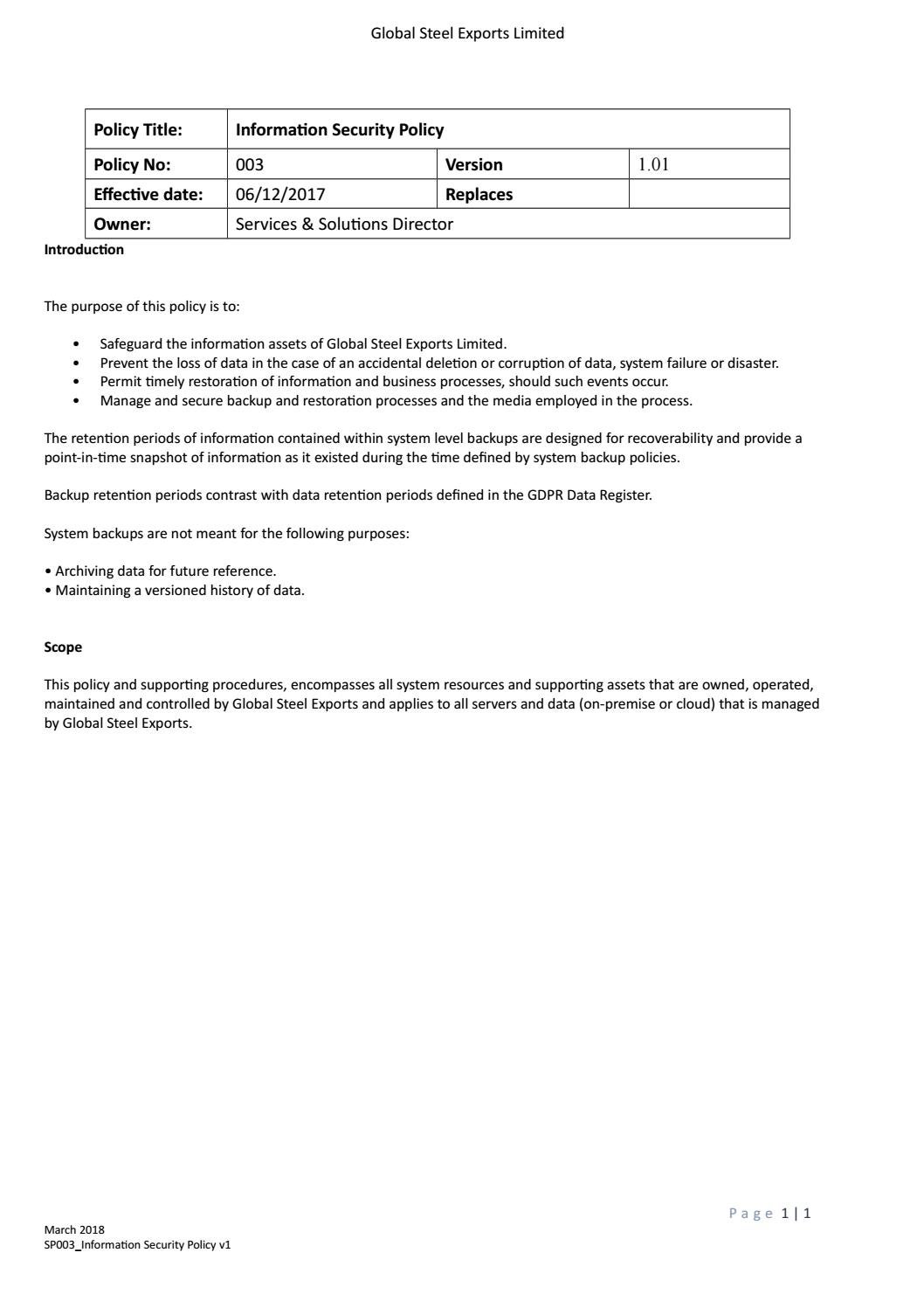GSE - 003 - Information Security Policy by Storm Technologies Ltd - Issuu