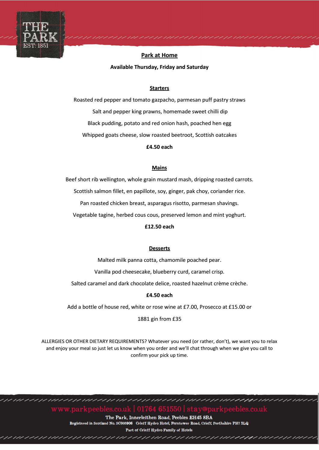 Park at Home Menu - 11.06.20 by Peebles Hydro - Issuu