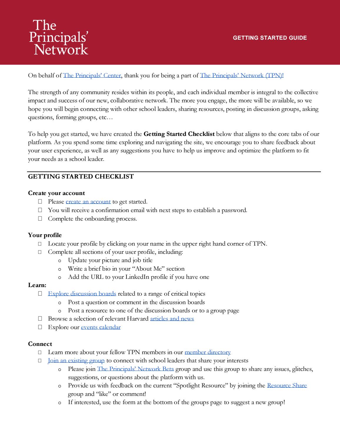 The Principals' Network Getting Started Guide by Professional Education ...