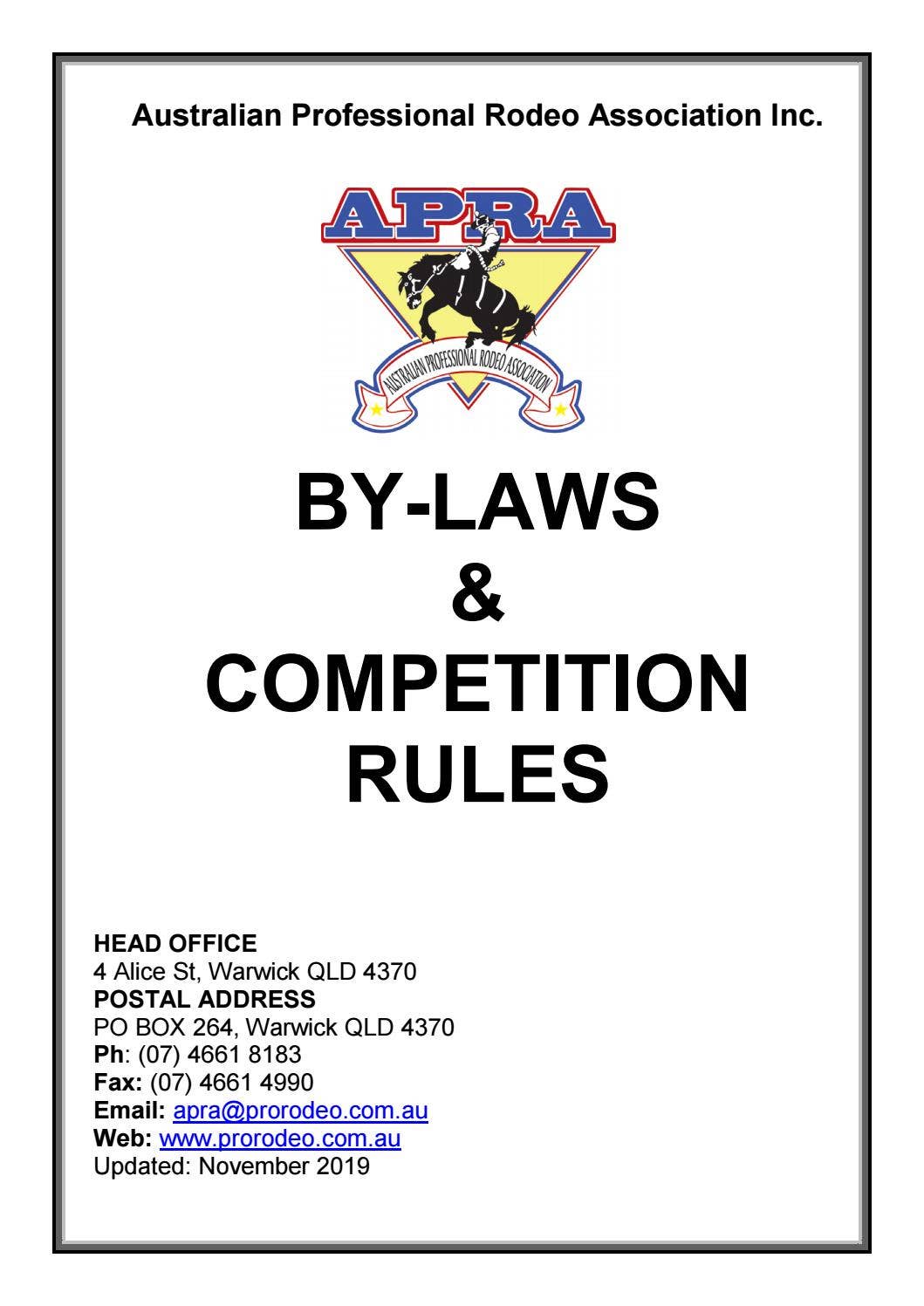 Rule Book updated November 2019 by Australian Professional Rodeo ...