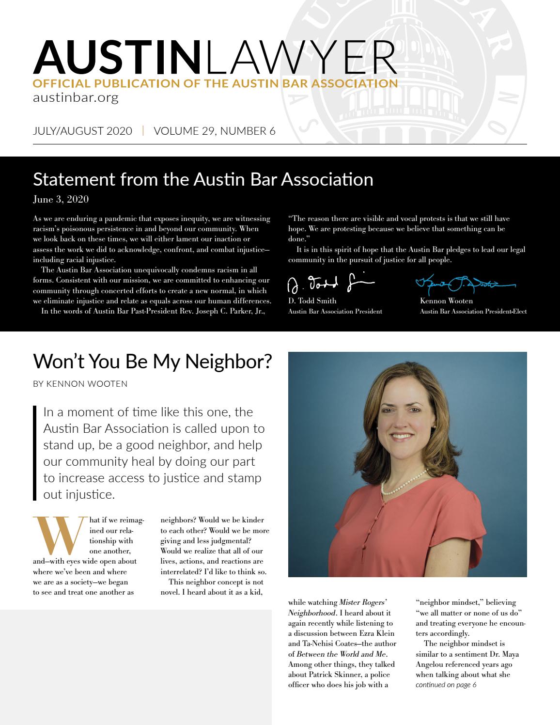Austin Lawyer, July/August 2020 by Austin Bar Association - Issuu