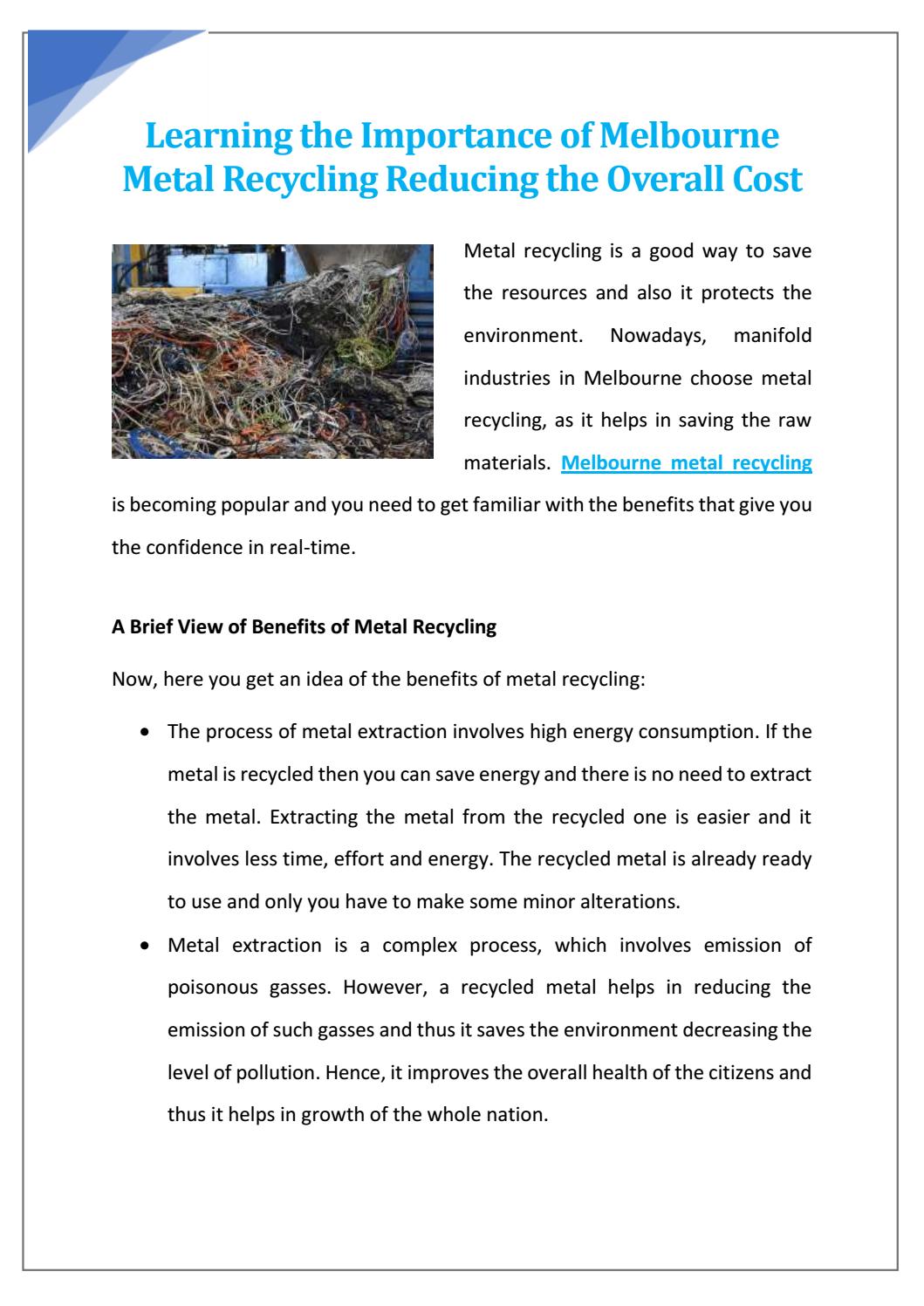 Learning the Importance of Melbourne Metal Recycling Reducing the ...