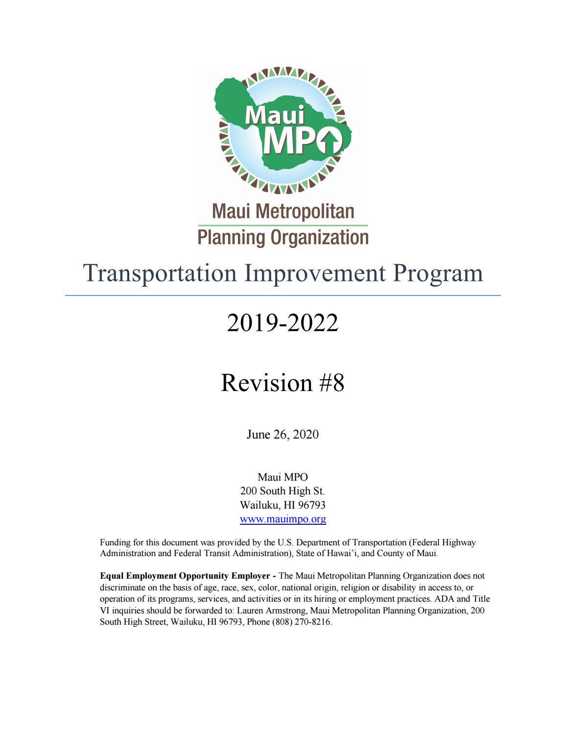 Maui MPO TIP Revision #8 June 26 2020 by mauimpo - Issuu