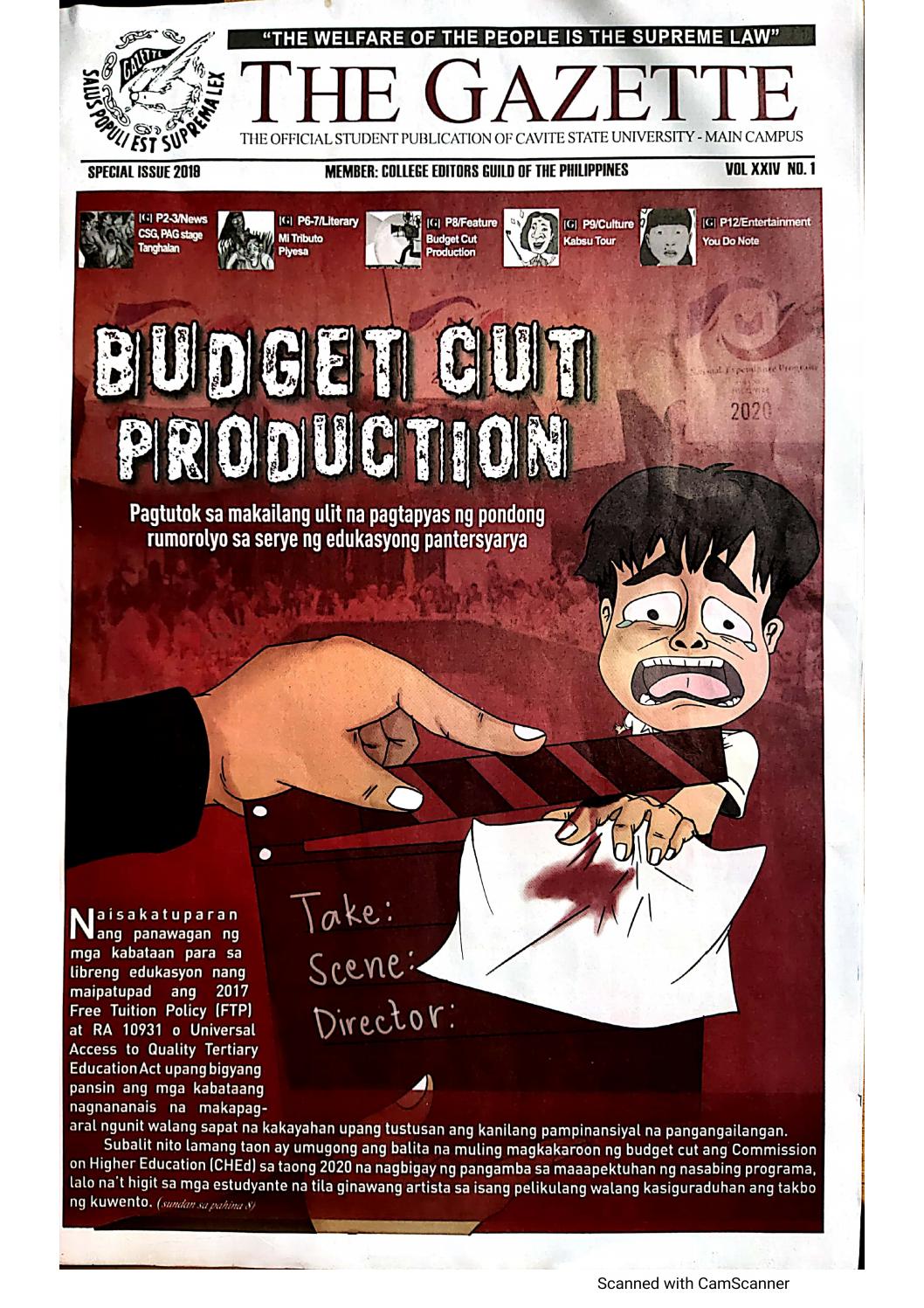 BUDGET CUT PRODUCTION - VOL.24 NO.1 by The Gazette - CvSU Main Official ...