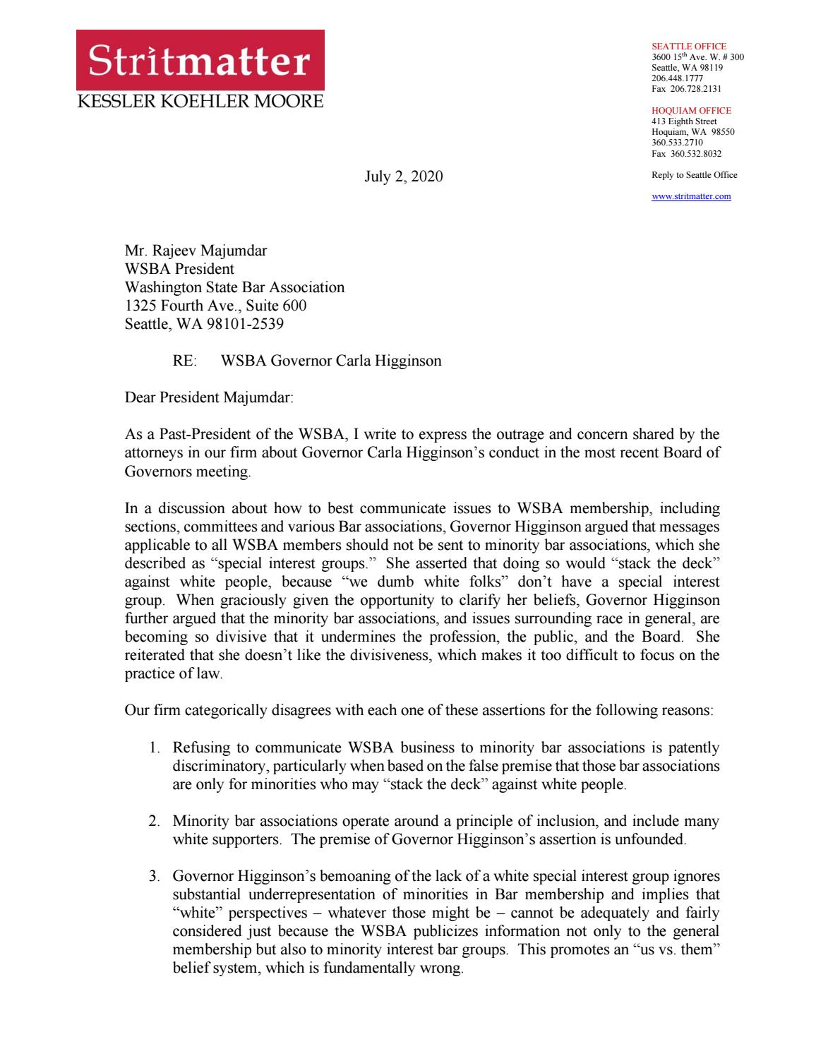 Letter to WSBA President by The Stritmatter Firm - Issuu