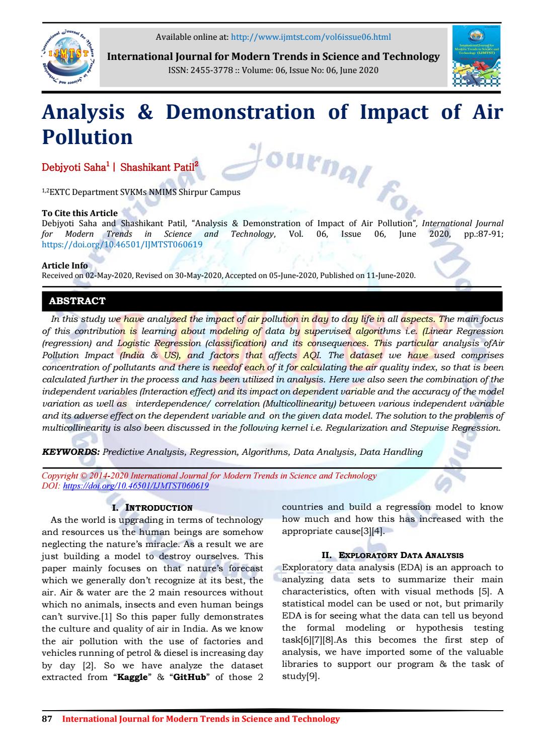 Analysis & Demonstration of Impact of Air Pollution by IJMTST ...