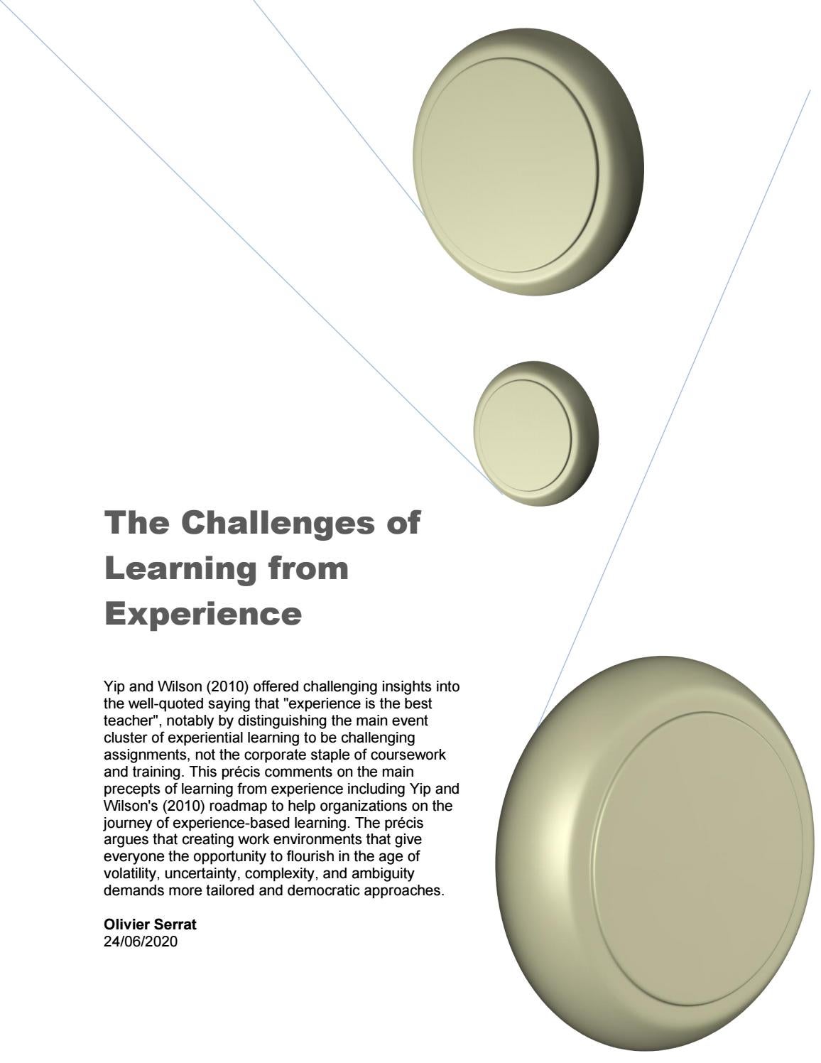 The Challenges of Learning from Experience by Olivier Serrat - Issuu