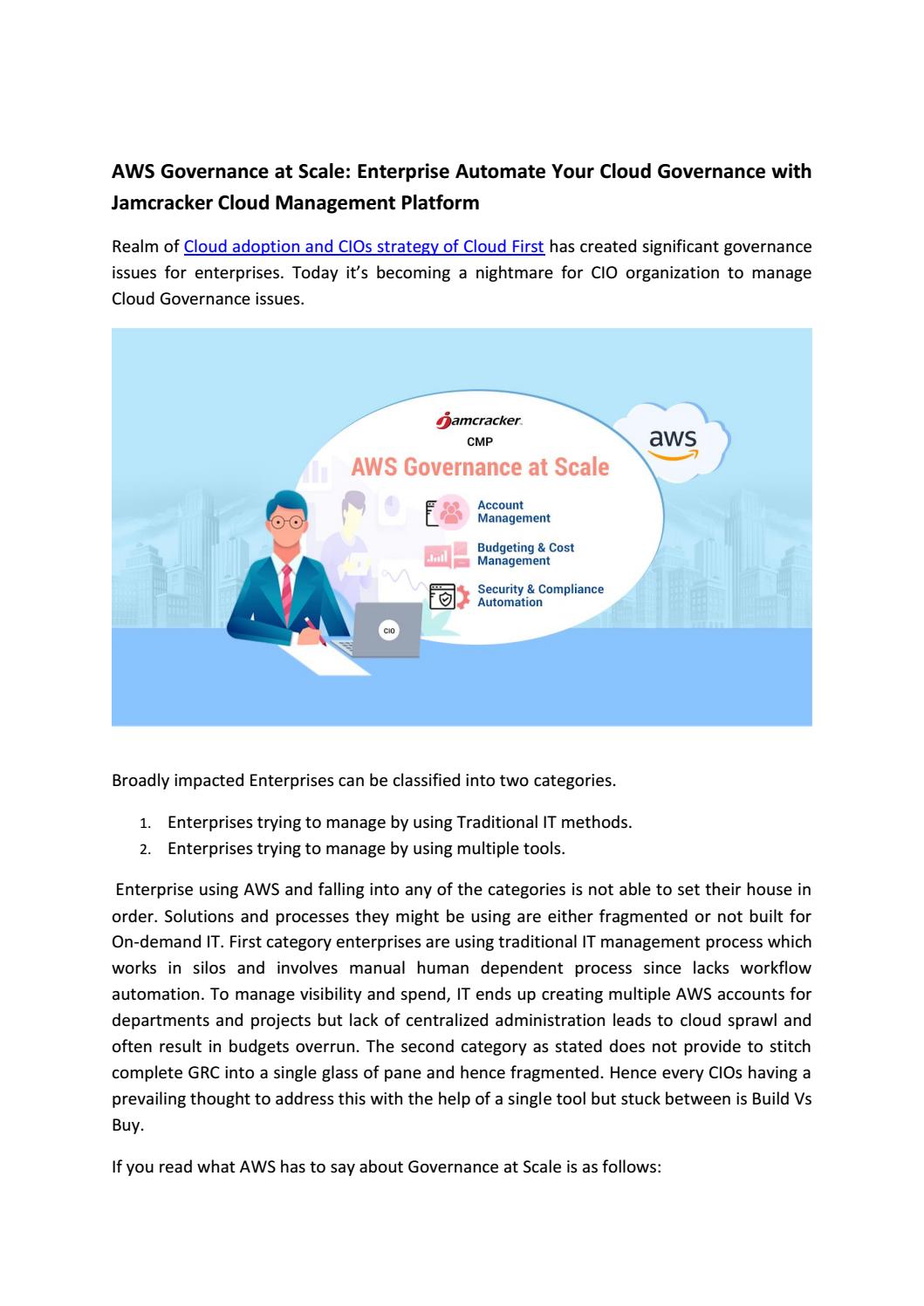 AWS Governance at Scale: Enterprise Automate Your Cloud Governance with Jamcracker Cloud ...