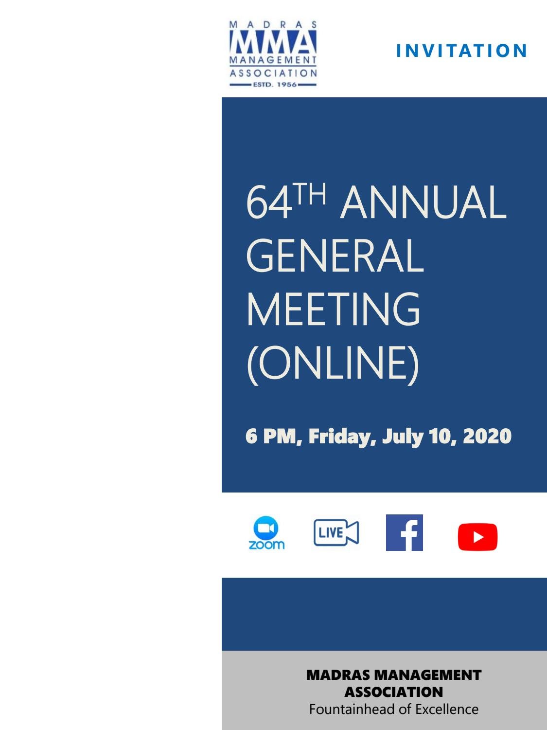 MMA 64th AGM Invitation by Madras Management Association - Issuu