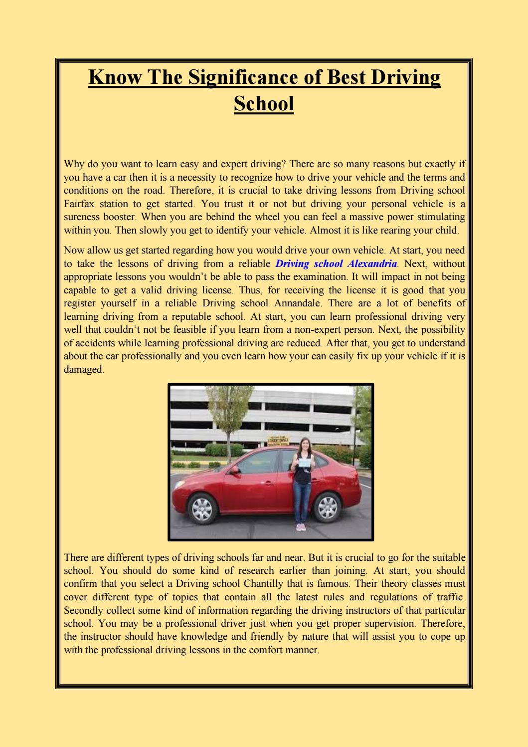 Know The Significance of Best Driving School by drivingschoolvausa - Issuu