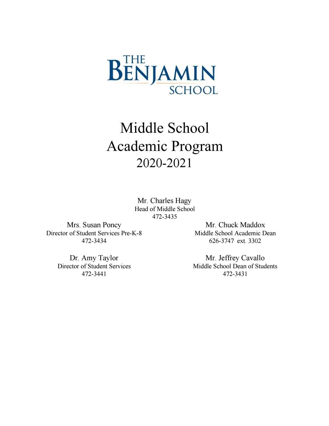 2020-2021 Benjamin Middle School Academic Program by TheBenjaminSchool ...