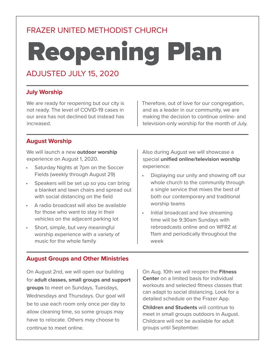 Reopening Plan July-September 2020 by Frazer Church - Issuu