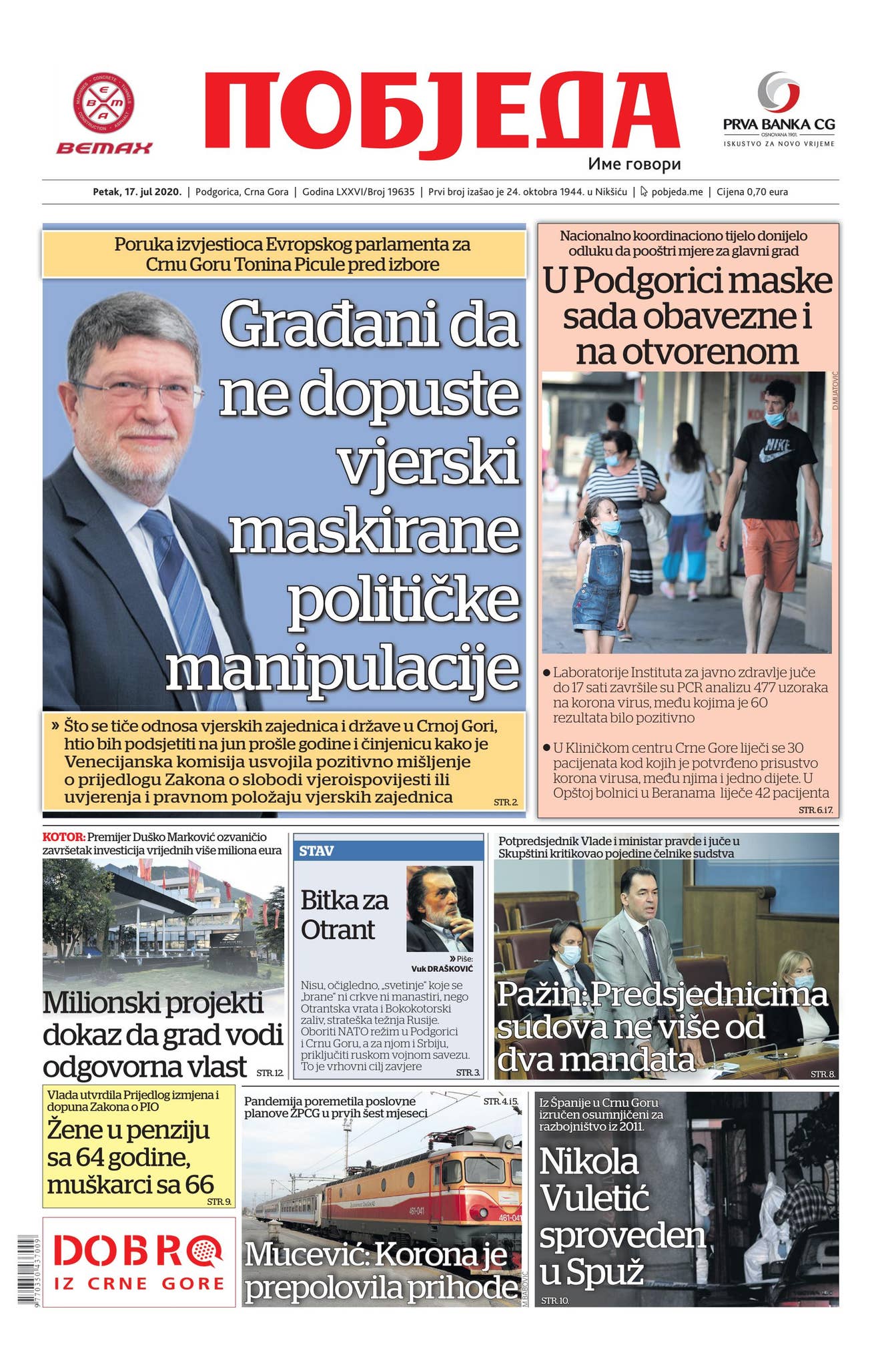 Dnevni list Pobjeda 17.07.2020. by Pobjeda - Issuu