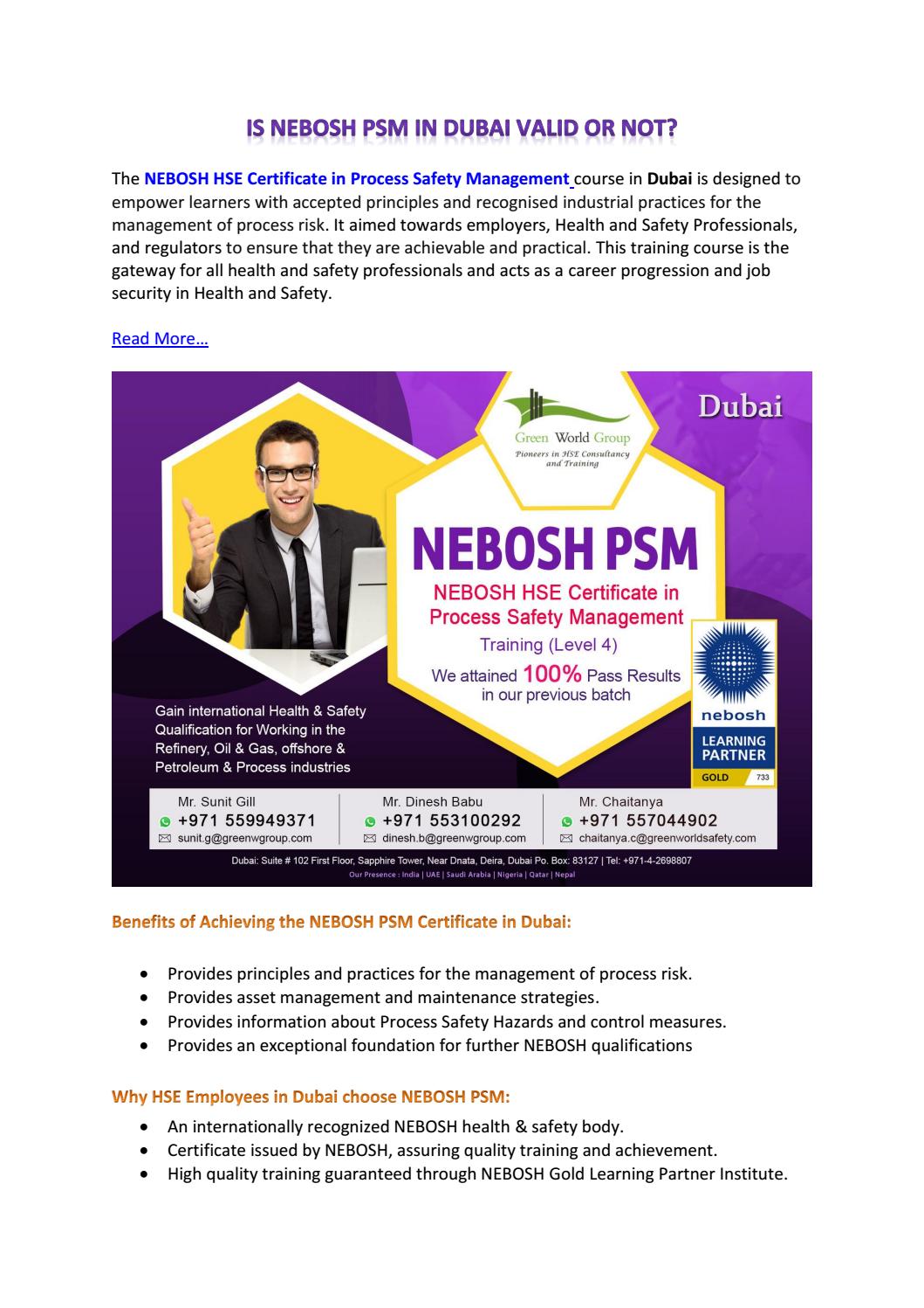IS NEBOSH PSM IN DUBAI VALID OR NOT? by Krushi - Issuu