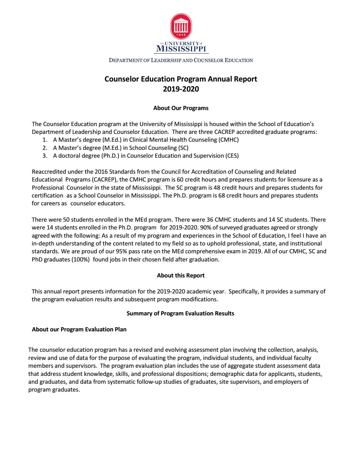 Counselor Education Annual Report 2019-2020 by UM School of Education ...