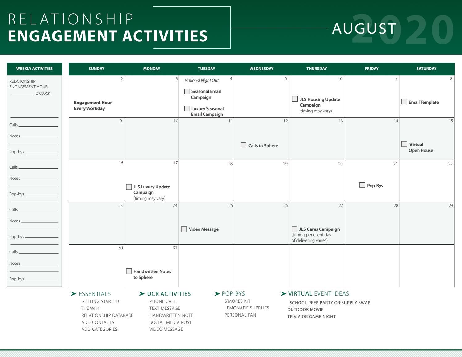 August Calendar Monthly Engagement Activities WITH LINKS by John L ...