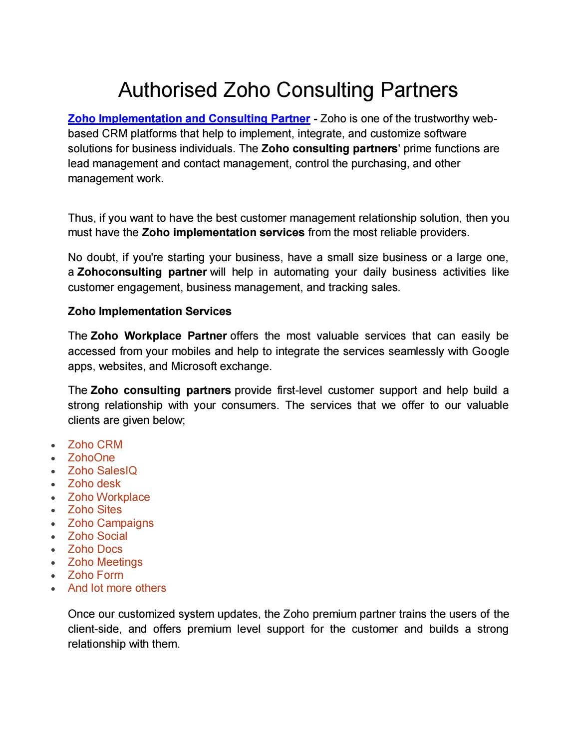 Authorised Zoho Consulting Partners by India Database Company - Issuu