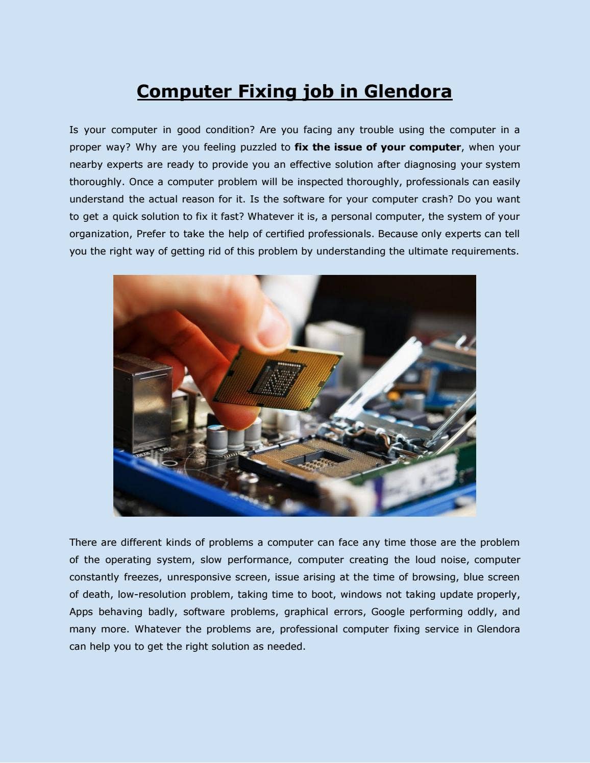 Computer Fixing job in Glendora by Maxwell Brant - Issuu