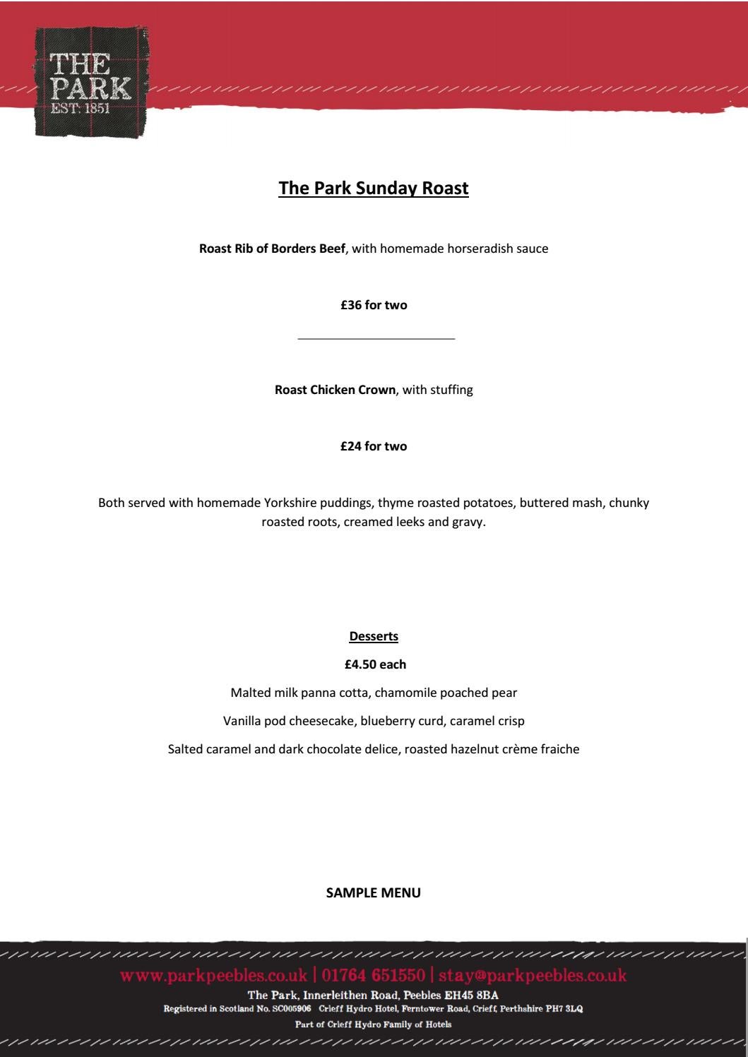 Park at Home - Sunday Lunch by Peebles Hydro - Issuu