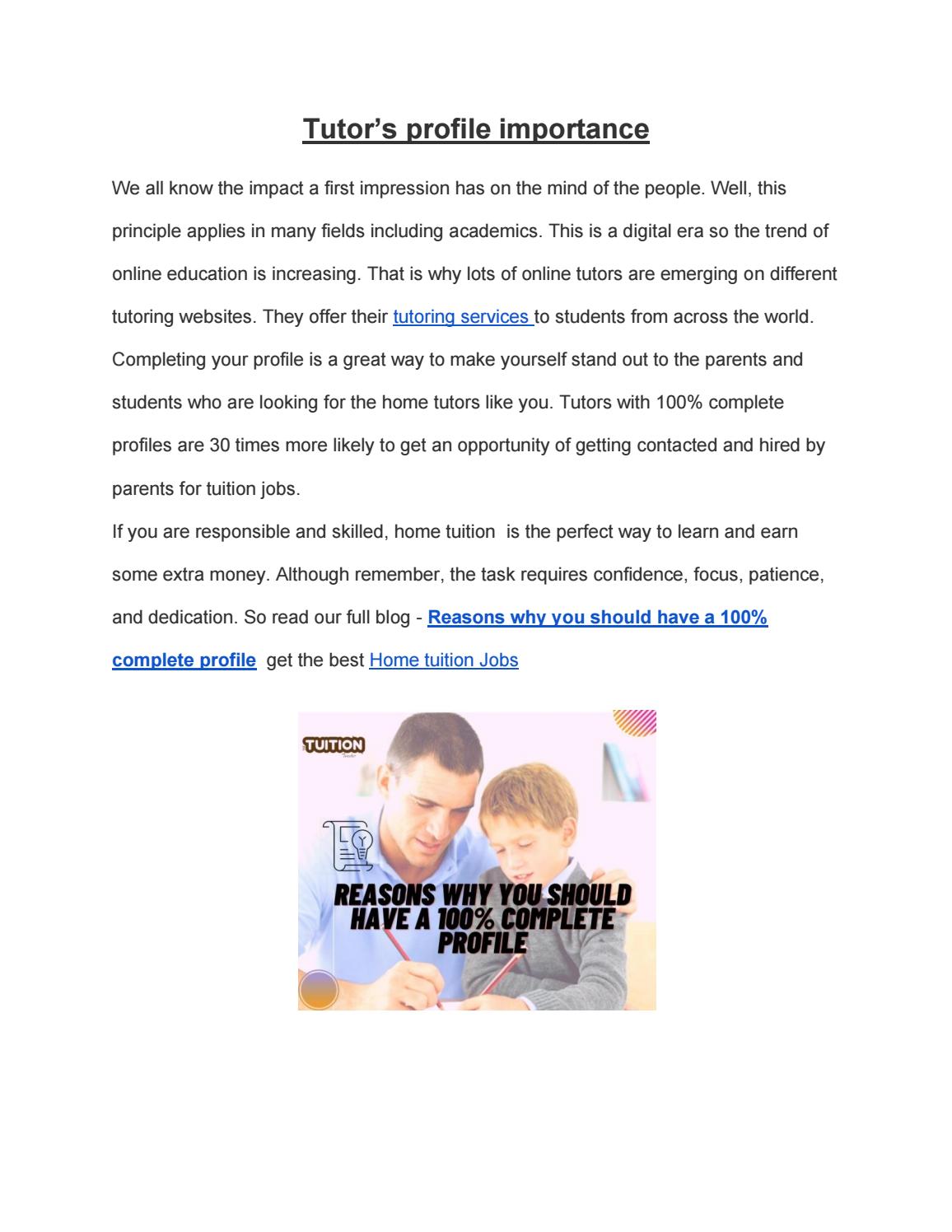 Tutor’s profile importance by The Tuition Teacher - Issuu