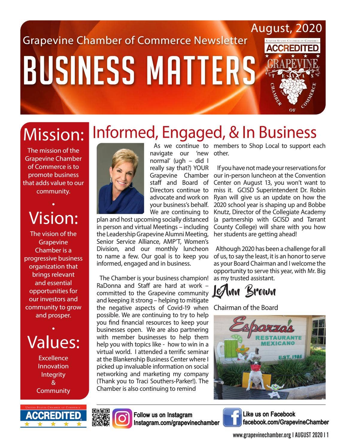 2020 August Grapevine Chamber Newsletter by Grapevine Chamber of ...