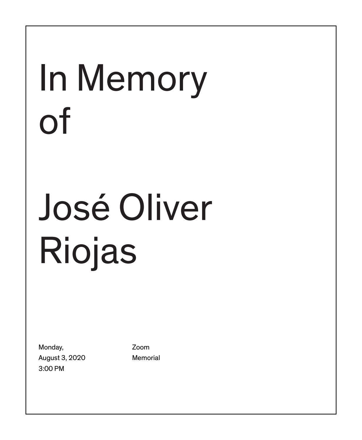 In memory of José Oliver Riojas by UIC School of Theatre and Music - Issuu